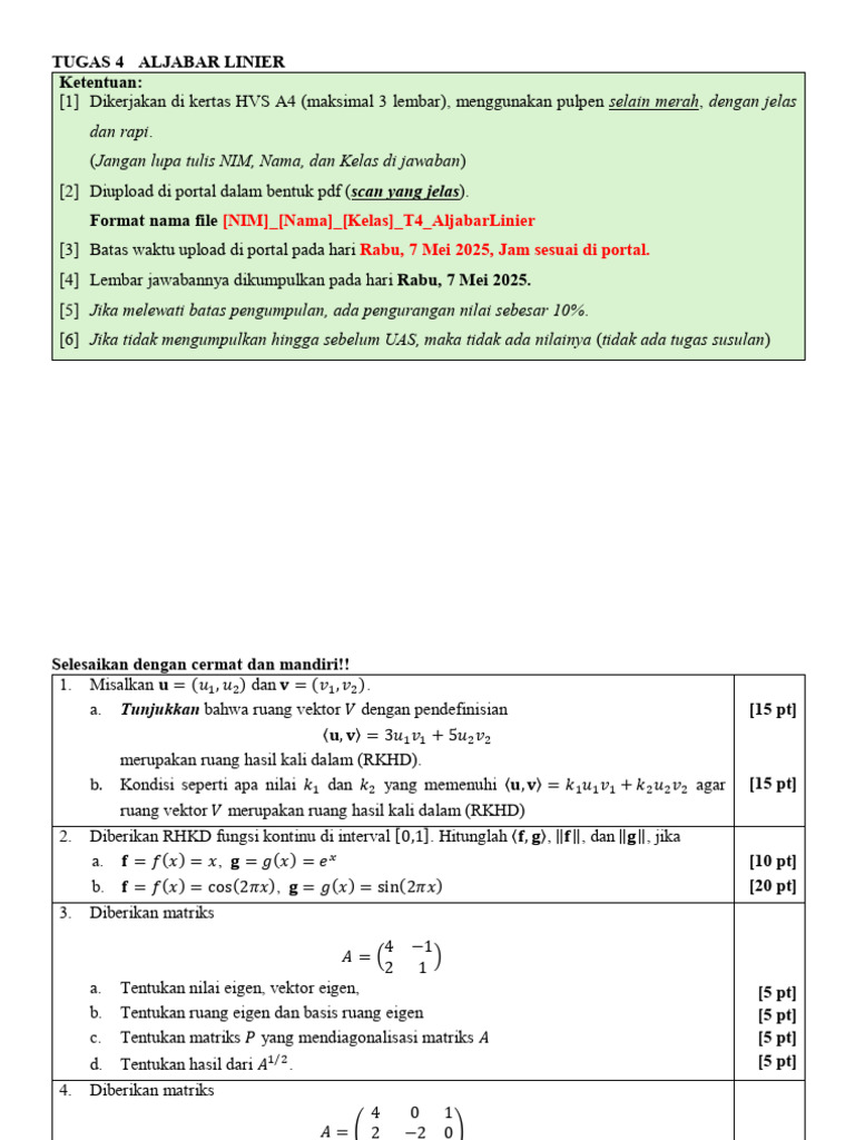 Tugas 4_Aljabar Linier | PDF