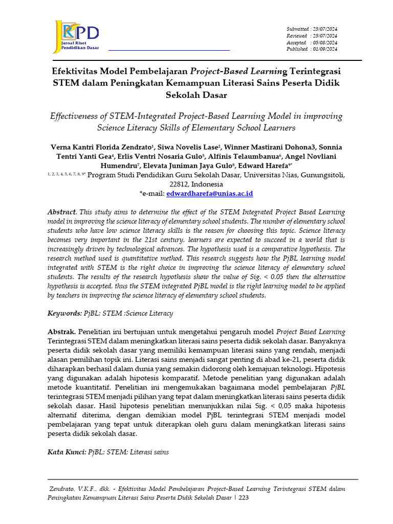 Efektivitas Model Pembelajaran G Terintegrasi STEM Dalam Peningkatan ...