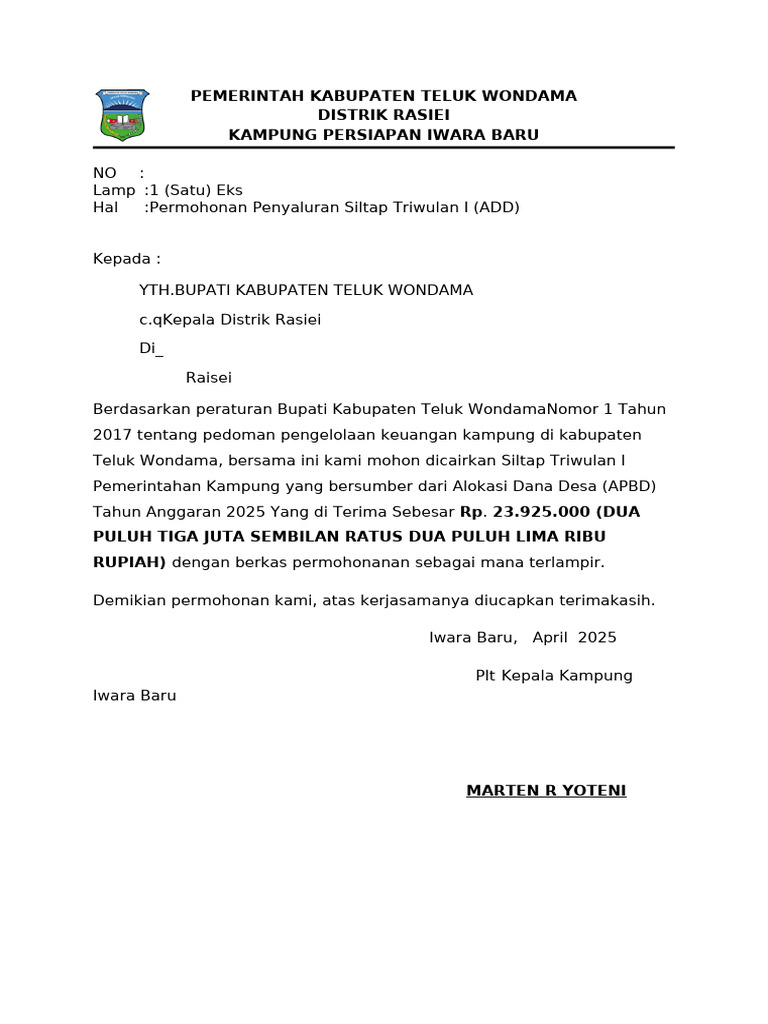 Surat Pengantar Pencairan Siltap | PDF