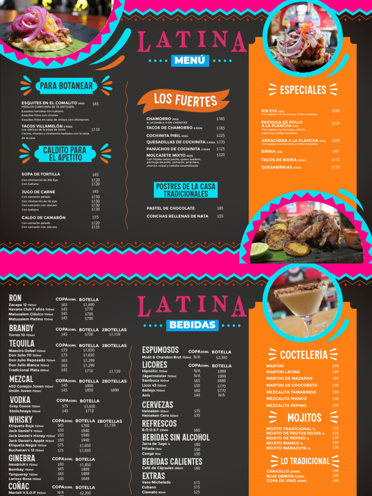 Menú Latina Alimentos y Bebidas | PDF | Taco | Alimentos