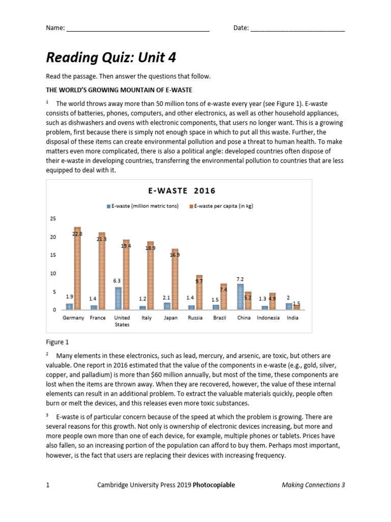 Making Connections 3 Quiz B Unit 4 | PDF | Electronic Waste | Recycling