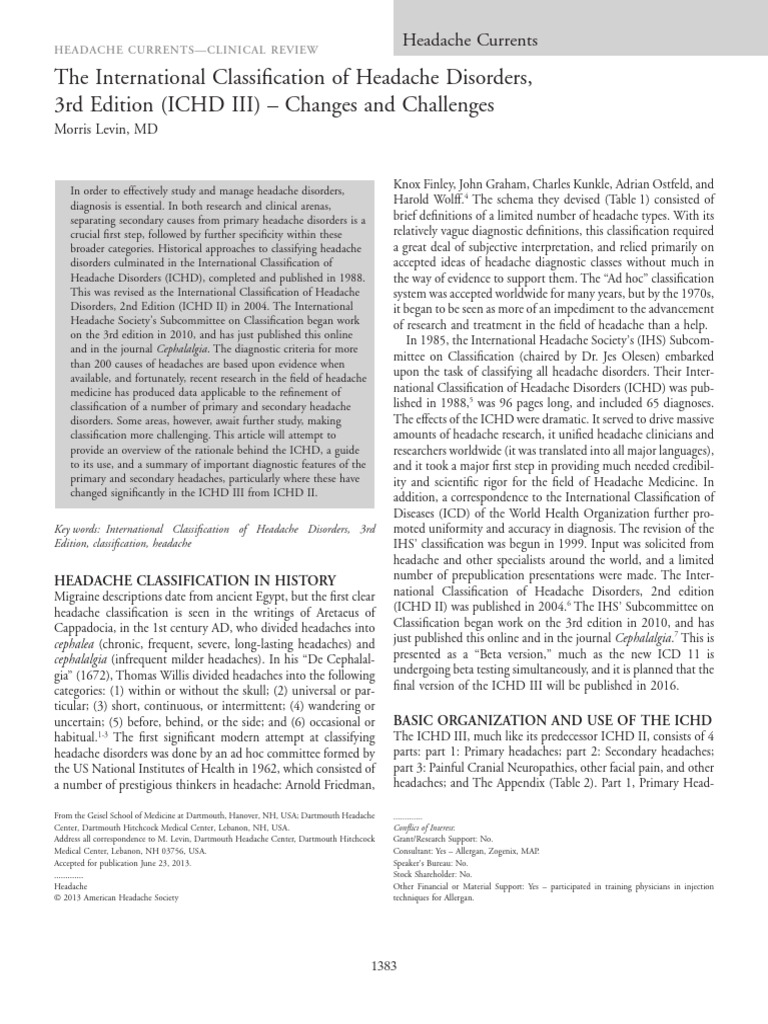 International Classification of Headache Disorders Beta Version ...
