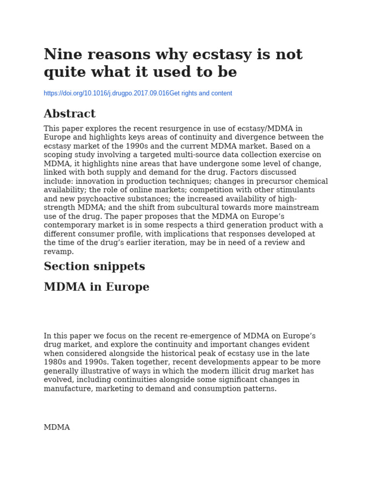 Nine Reasons Why Ecstasy Is Not Quite What It Used To Be | PDF | Mdma ...