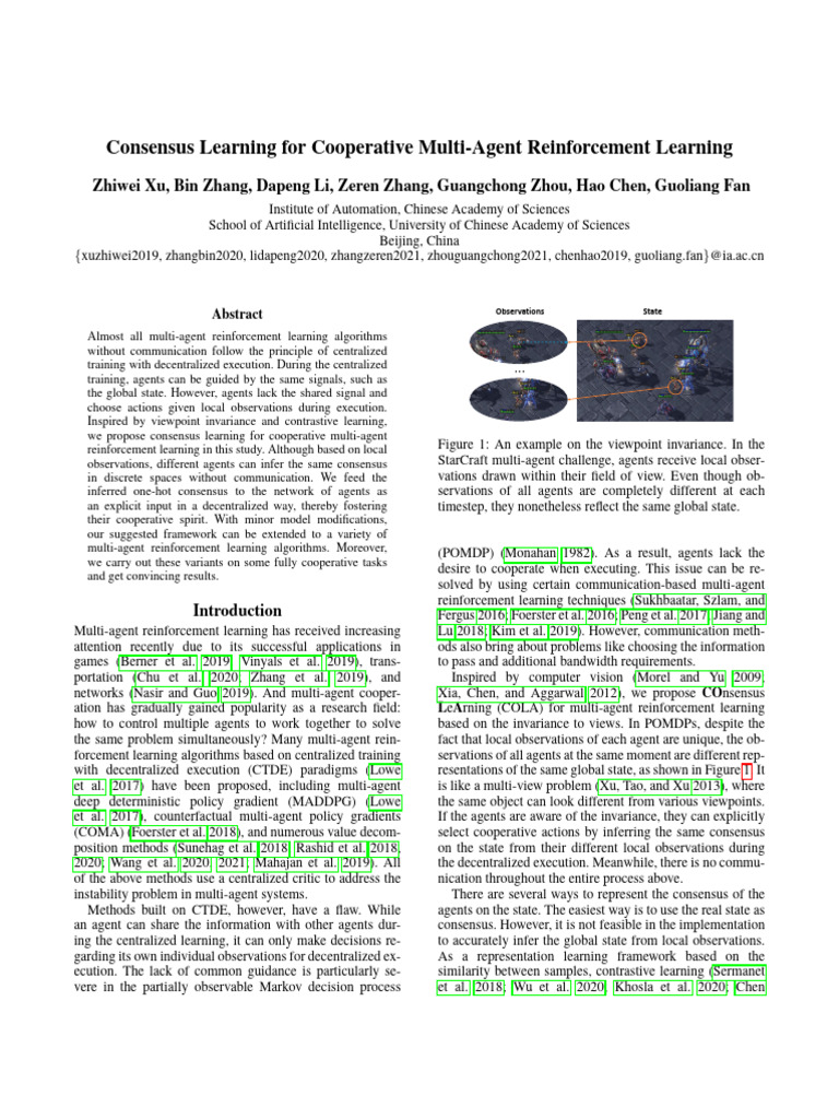 Consensus Learning For Cooperative Multi-Agent Reinforcement Learning-1 | PDF | Learning ...