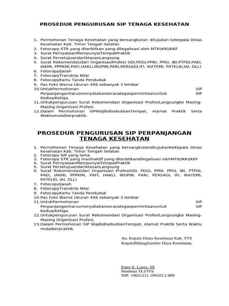 PROSEDUR PENGURUSAN SIP TENAGA KESEHATAN | PDF