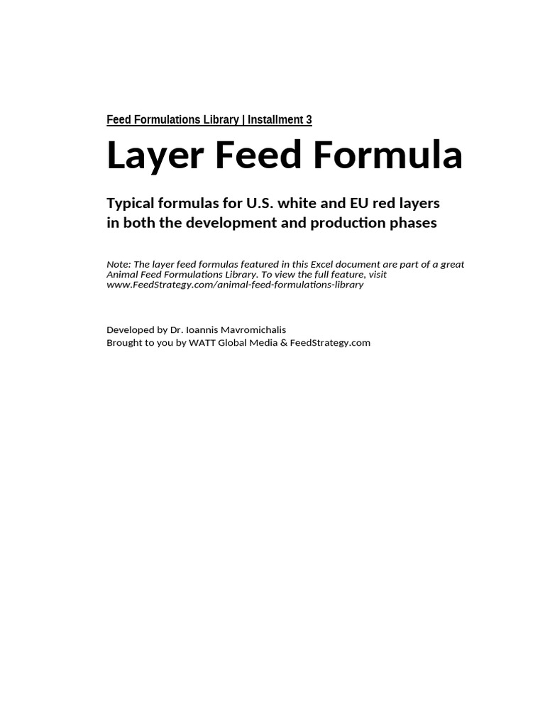 Layer Feed Formulas | PDF | Phosphorus | Soybean
