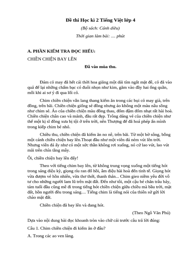 De Thi hk2 Tieng Viet 4 CD | PDF