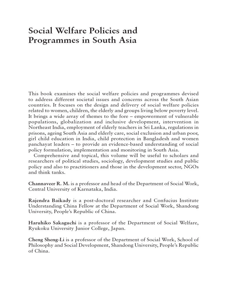Social Welfare Policies and Programmes in South Asia | PDF