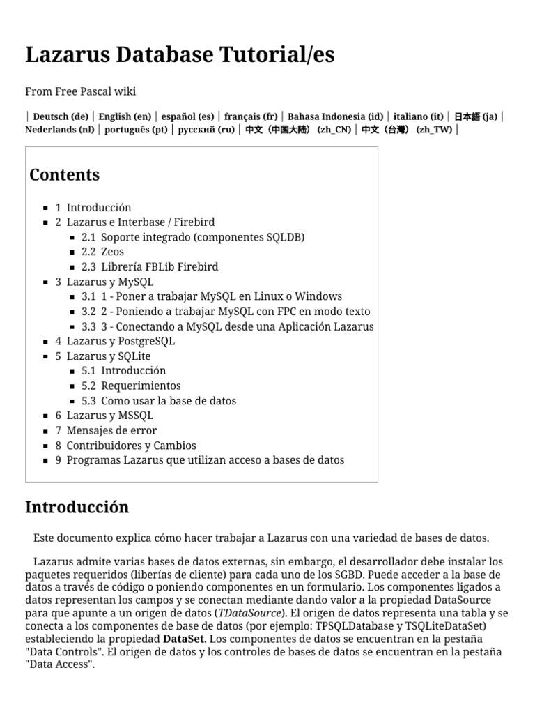 Lazarus Database Tutorial - Es - Free Pascal Wiki | PDF | Mi sql | Biblioteca (informática)