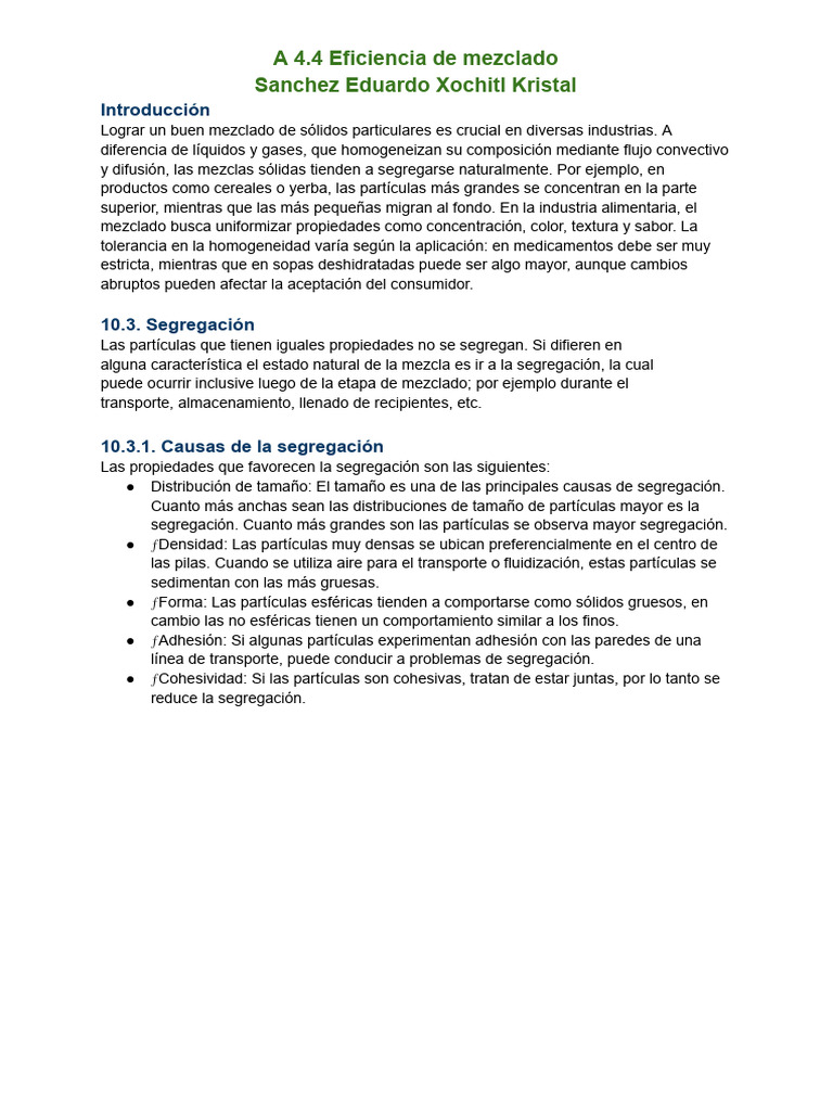 A 4.4 Eficiencia de Mezclado Sanchez Eduardo Xochitl Kristal | PDF