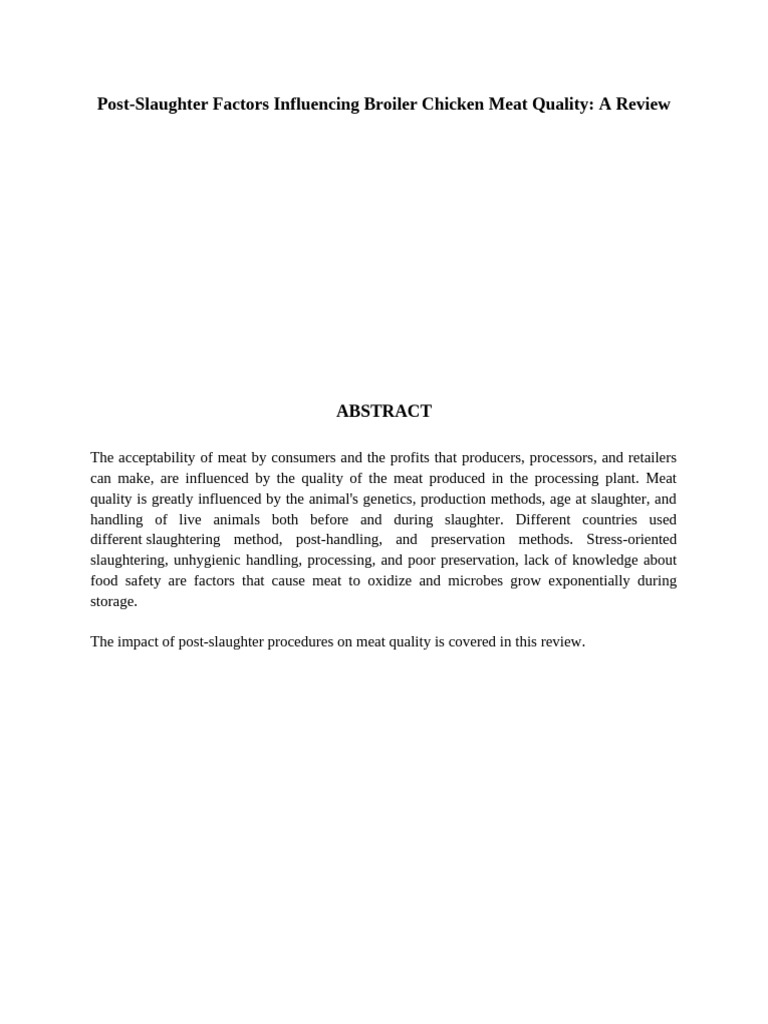 Post-Slaughter Factors Influencing Broiler Chicken Meat Quality | PDF ...