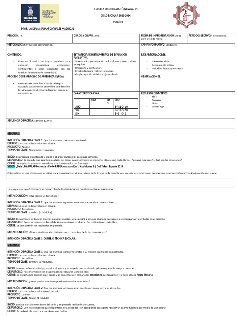 Recupera Recursos Literarios de La Lengua Española para Crear Un Texto Libre | PDF ...