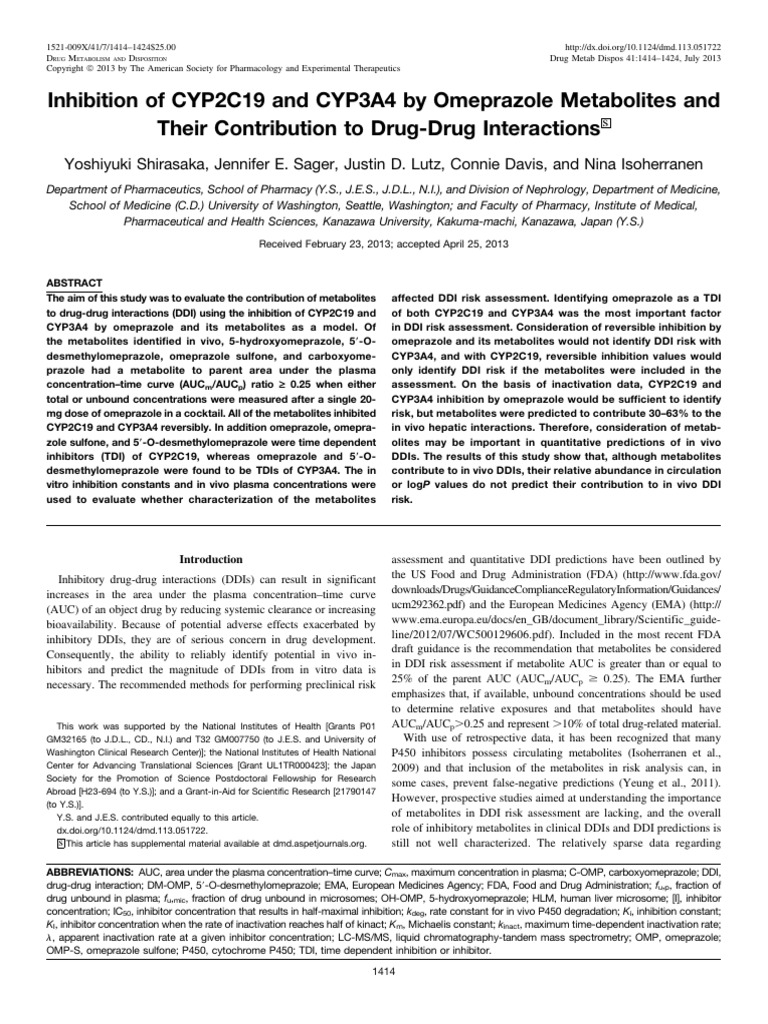 Inhibition of CYP2C19 and CYP3A4 by Omeprazole Metabolites and Their ...