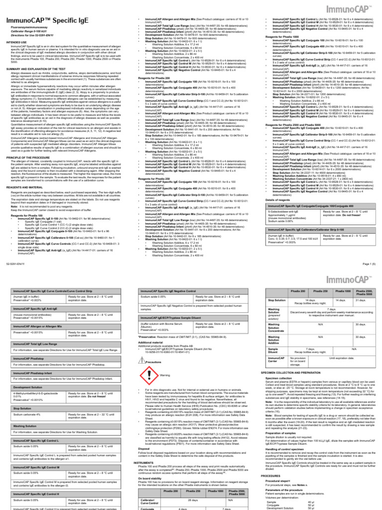 ImmunoCAP Specific IgE Testing Guide | PDF | Allergy | Allergen