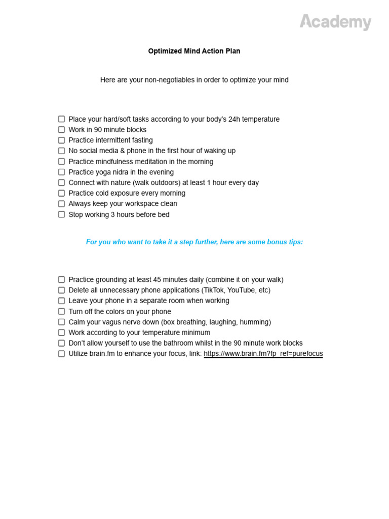 Optimized Mind Action Plan | PDF