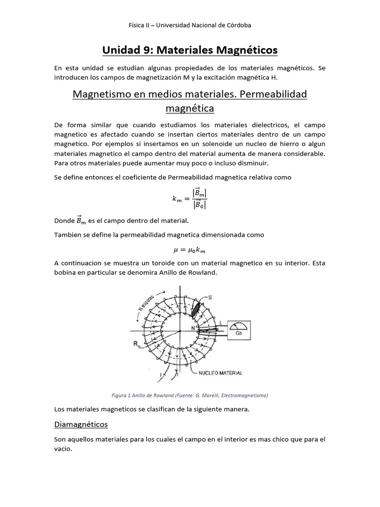 Unidad 9 - Materiales Magneticos | PDF | Campo magnético | Magnetismo