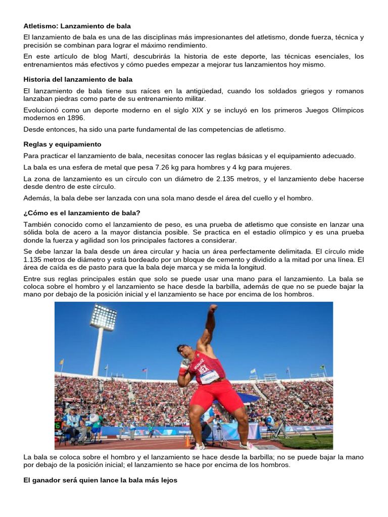 Lanzamiento de bala 1 | PDF | Deporte del atletismo | Bala