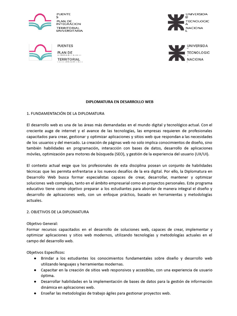 Diplomatura Desarrollo Web | PDF | Desarrollo web | Informática