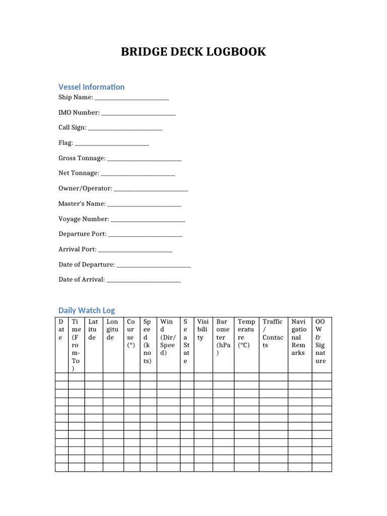 Complete Bridge Deck Logbook | PDF