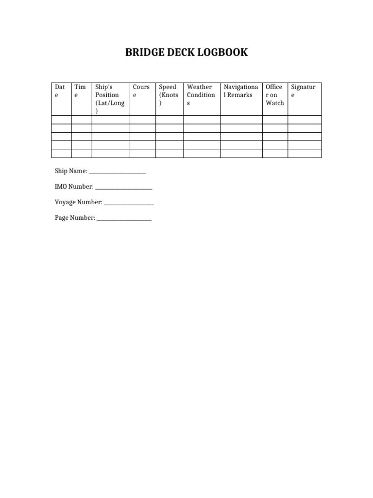 Bridge Deck Logbook Template | PDF