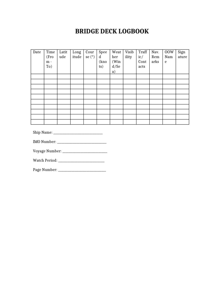 Detailed Bridge Deck Logbook Template | PDF