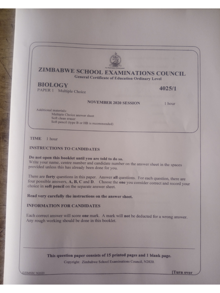 O Level Bio Nov 2020 PP I | PDF