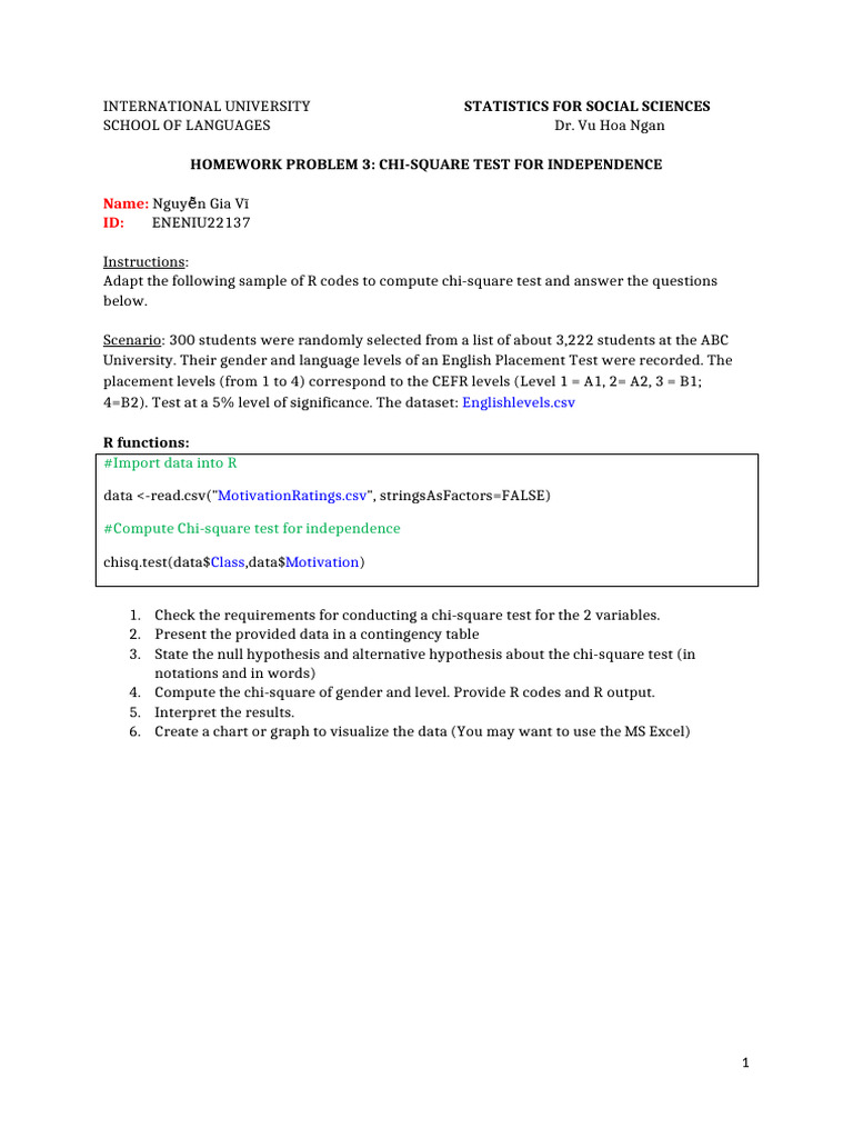 Stats - Homework 3 - Chi Square - 2425S2 | PDF