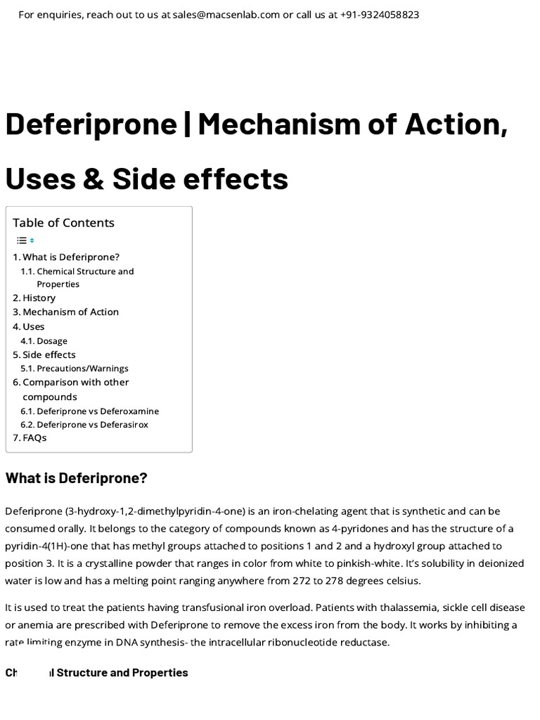 Deferiprone - Mechanism of Action, Uses & Side Effects | PDF | Iron ...