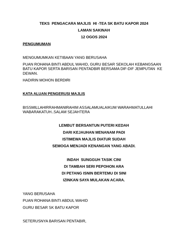 Teks Pengacara Majlis Hi Tea | PDF