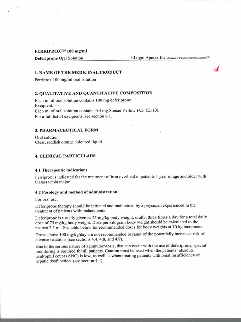 Ferriprox Larutan 100 MG, ML - Deferipron - DKI1019200635A1 - 2020 | PDF