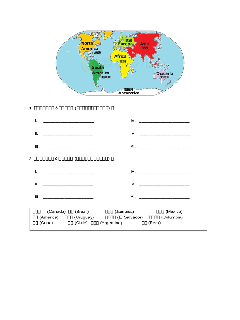 Countries Names Worksheet Y7 and Y8 | PDF