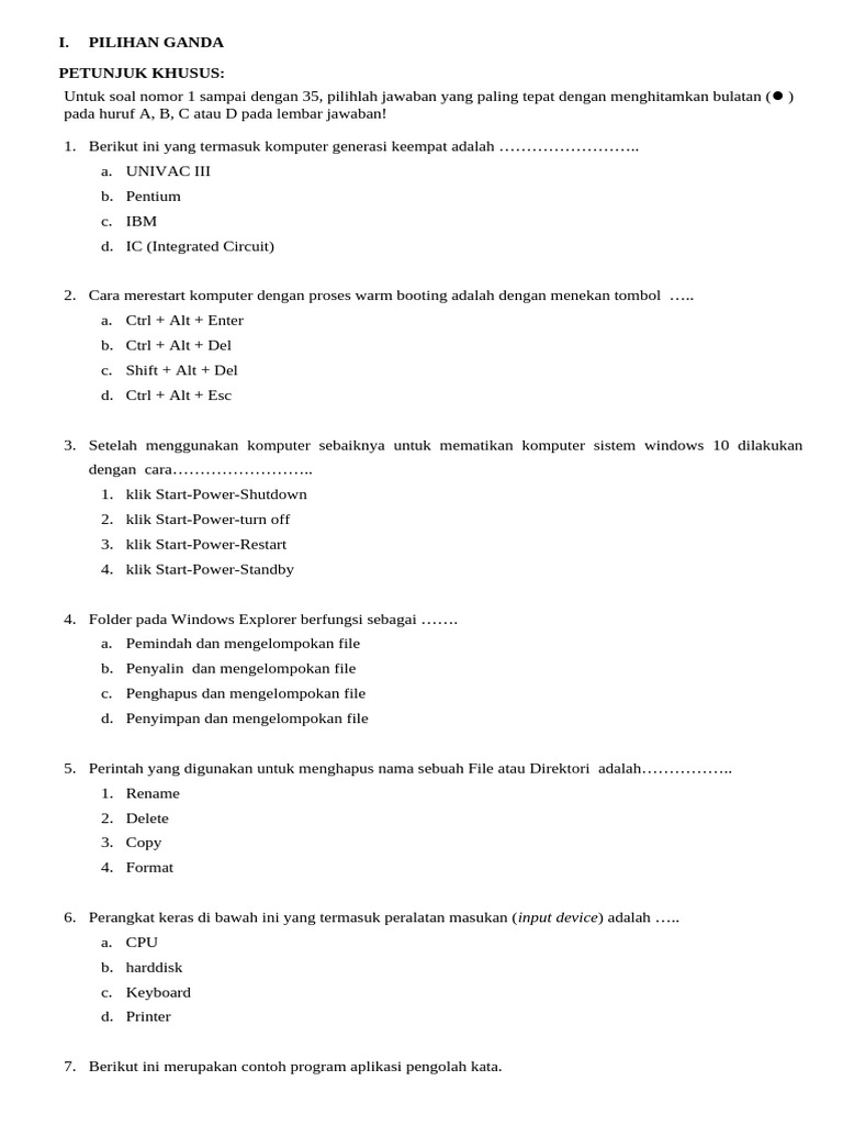 Latihan Soal Informatika 9 | PDF