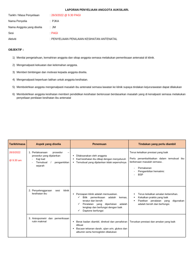 Contoh Laporan Penyeliaan KKD | PDF