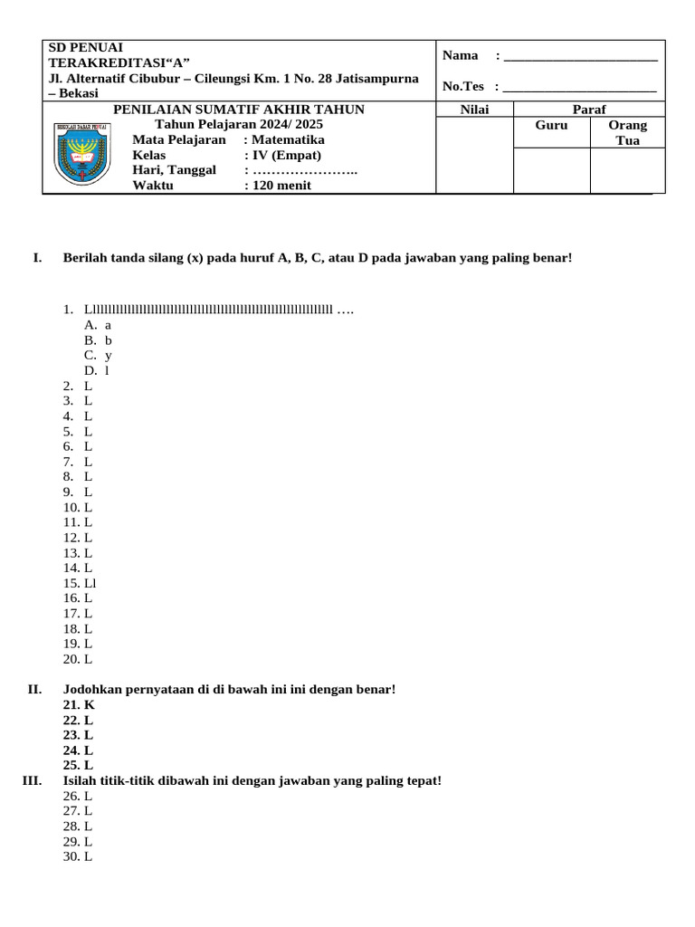 Kop Soal Psat 2025 | PDF