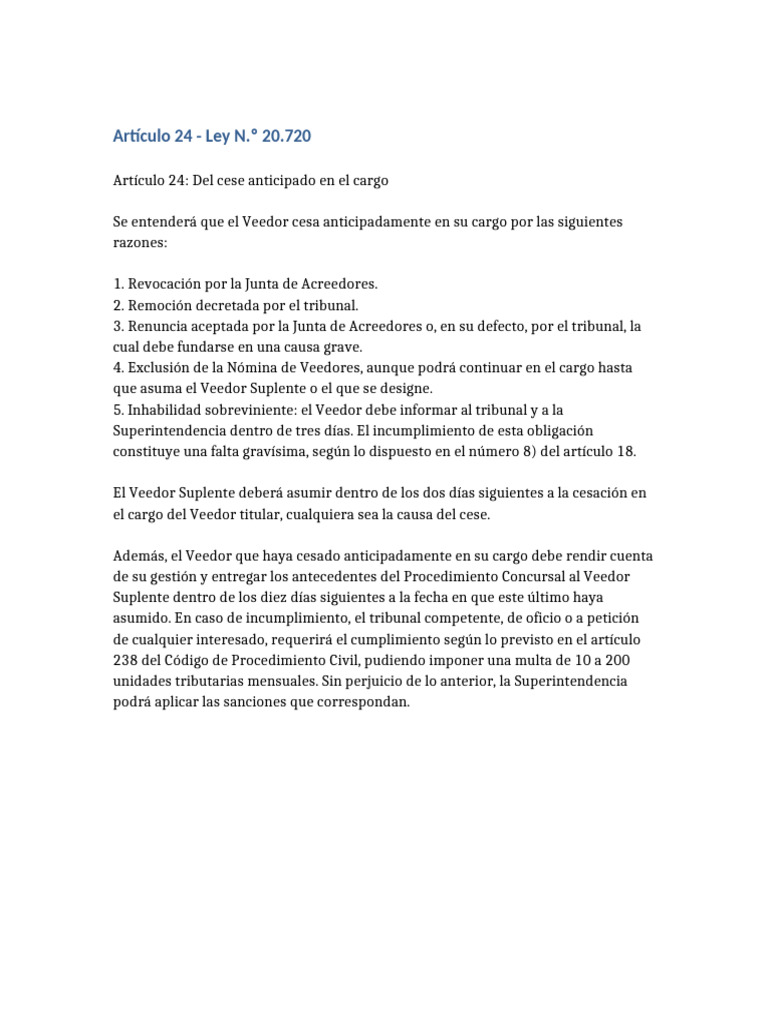 Articulo 24 Ley 20720 | PDF