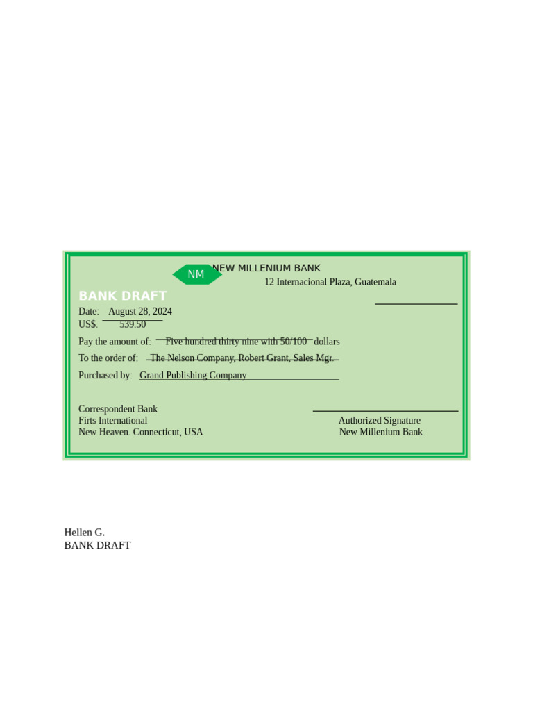 Bank Draft from New Millennium Bank | PDF