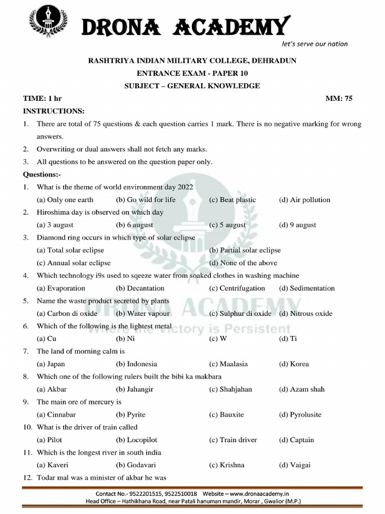 RIMC G.K. Paper 3 | PDF