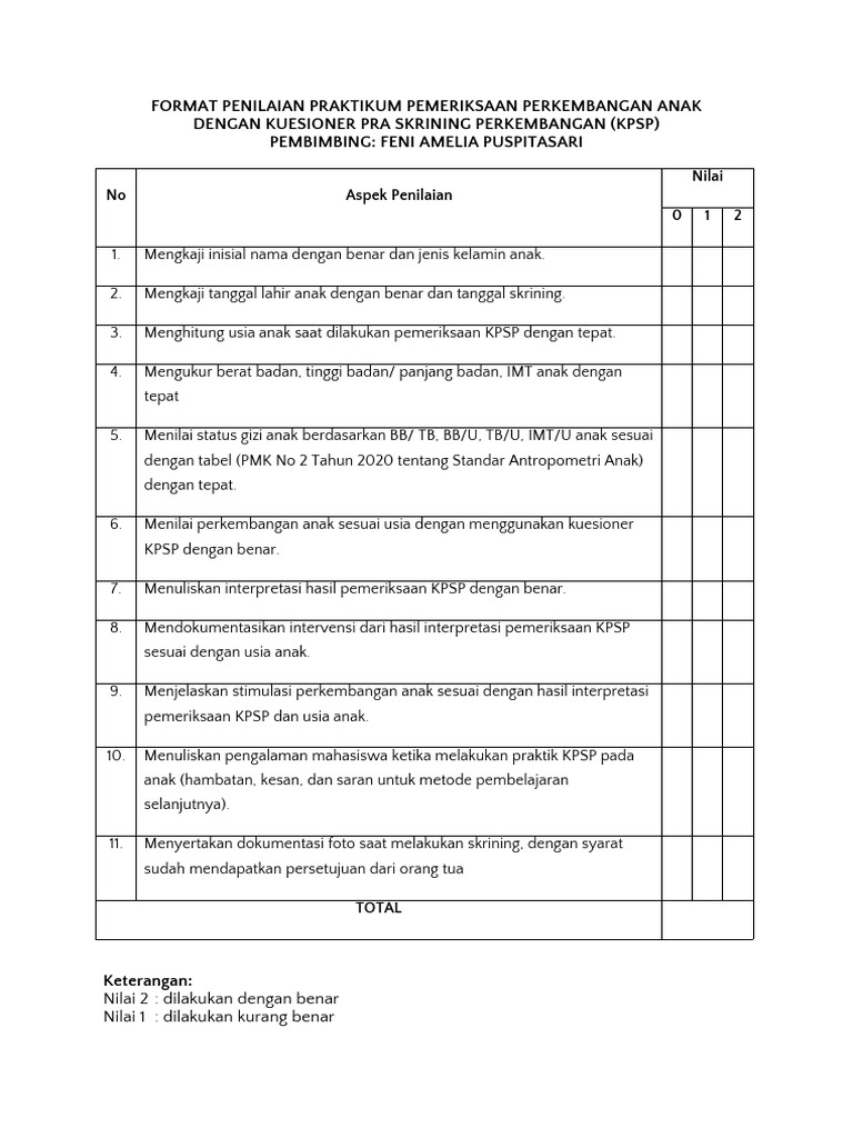 Format Penilaian KPSP | PDF