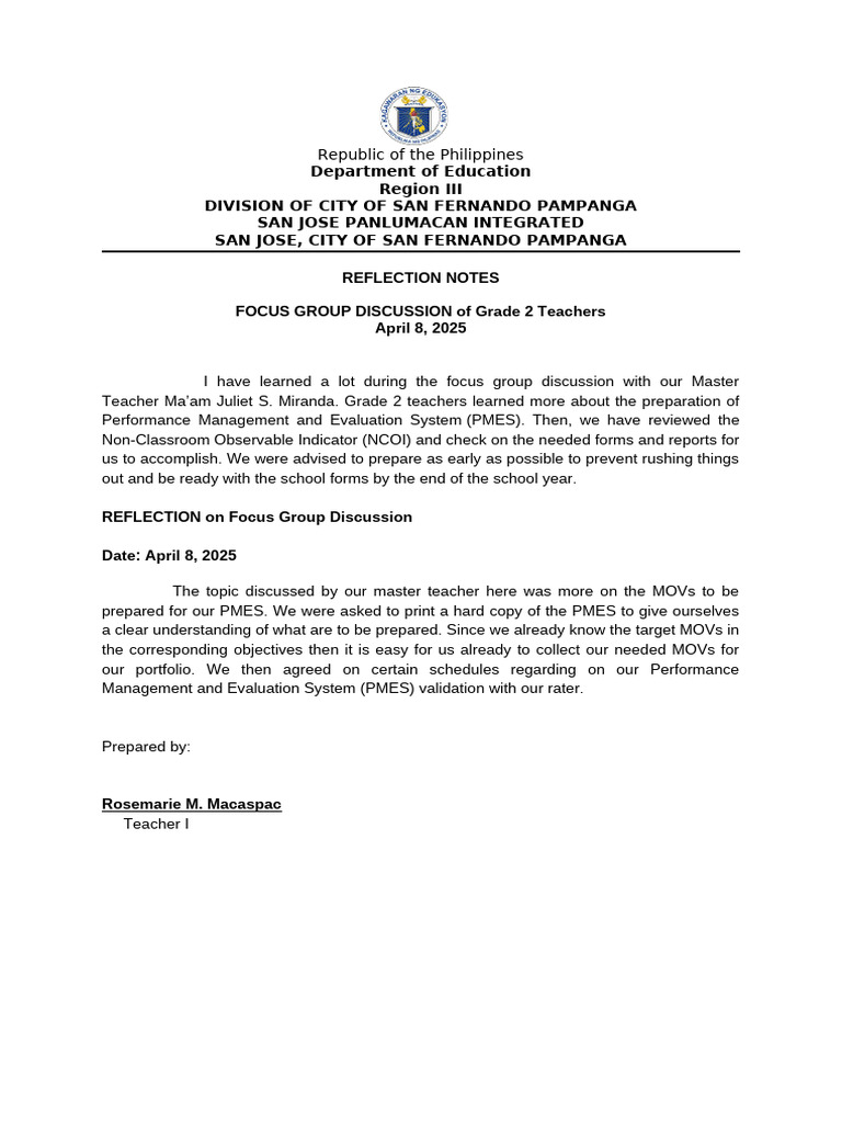 Reflection Note FGD Objective 12 | PDF