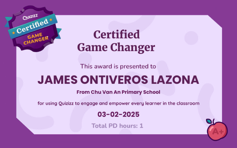 Quizizz - Game Changer Certificate | PDF