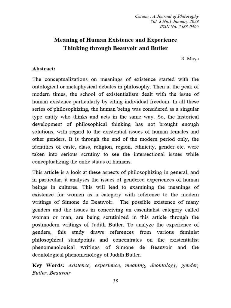 Meaning of Human Existenceand Experience: Thinking Through Beauvoir and ...