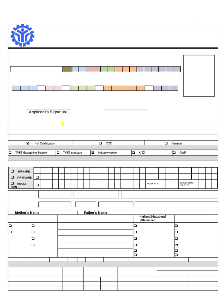 TESDA Application Form | PDF