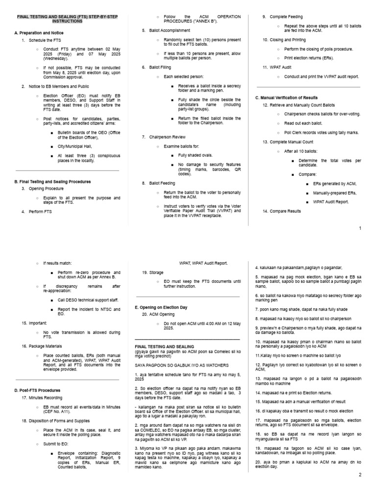 Final Testing and Sealing FTS Step by Step Instructions | PDF | Ballot ...