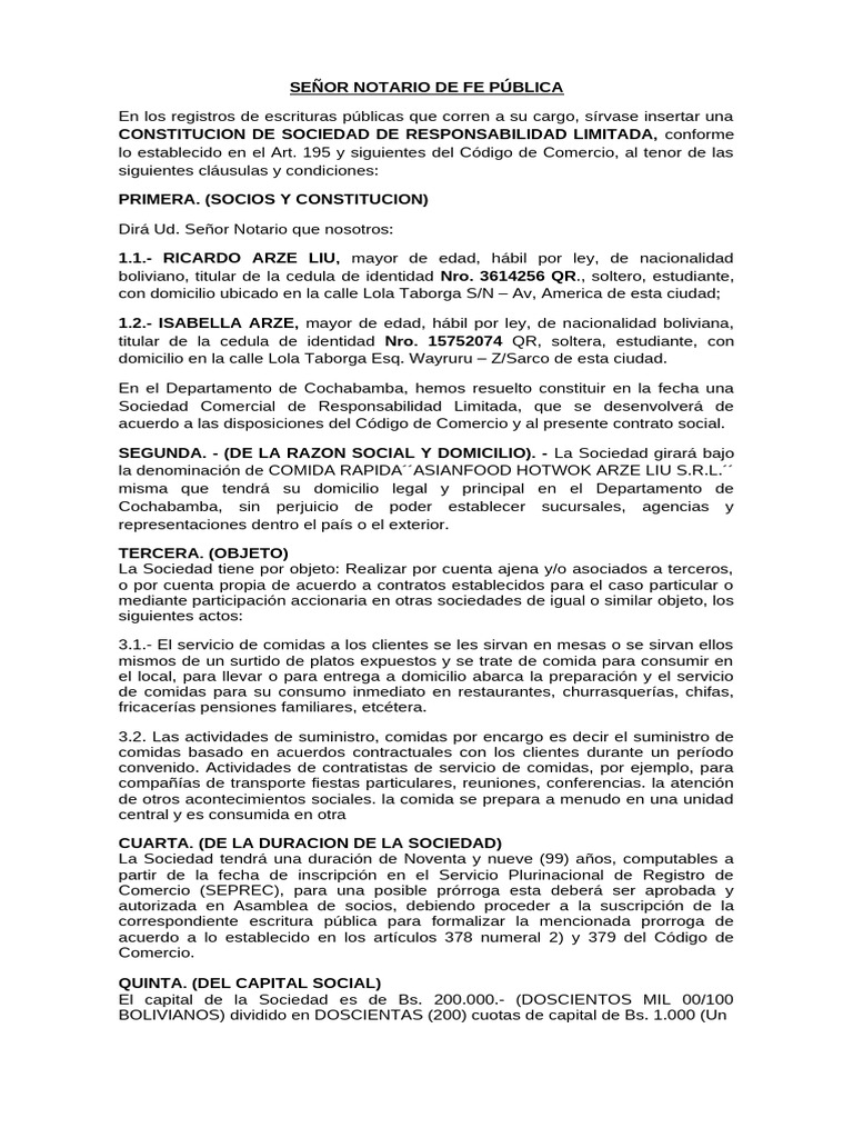 Asianfood Hotwok Arze Liu SRL | PDF | Bolsa | Sociedad de ...