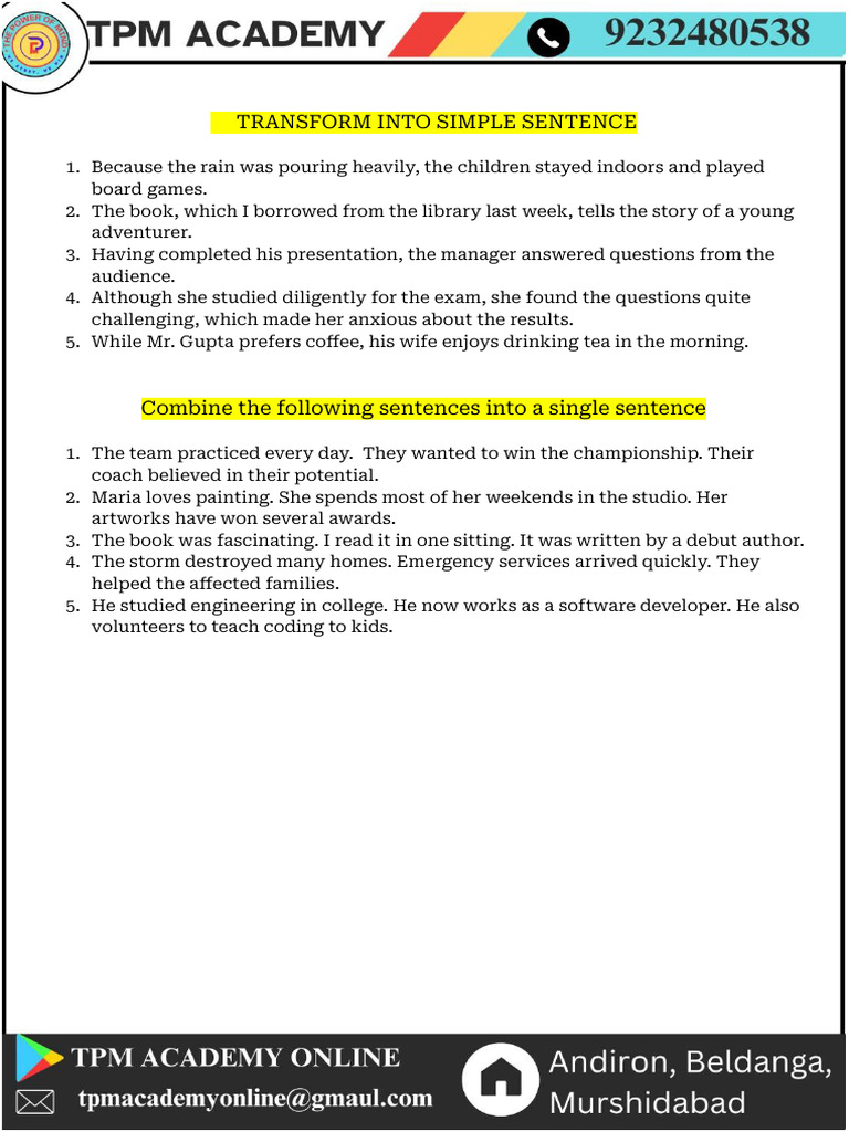 Transforming Sentences 01 | PDF