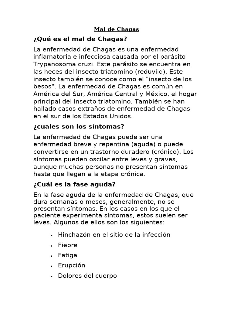 Mal de Chagas | PDF | Medicina | Enfermedades y trastornos humanos