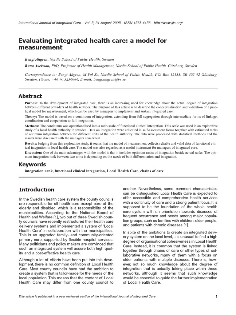 Evaluating Integrated Health Care | PDF | Integral | Health Care