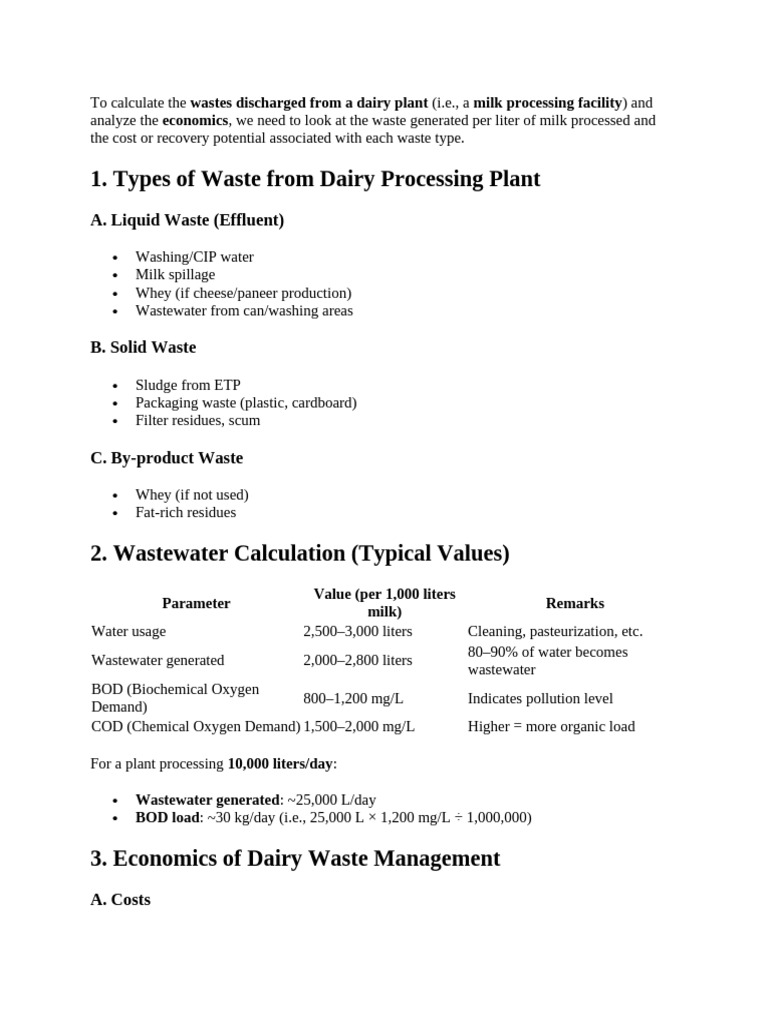 The calculation of waste discharged from a dairy operation | PDF ...