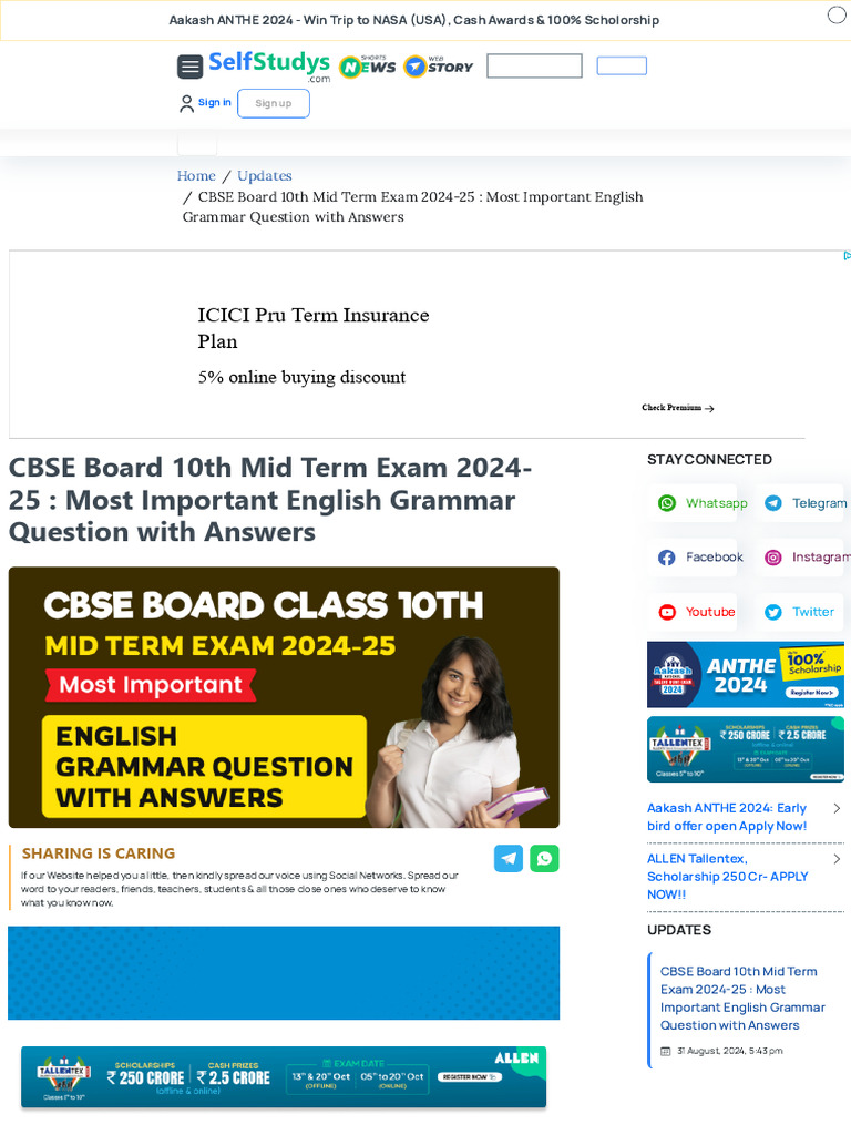 Most Important English Grammar Question With Answers-MID-Term | PDF ...