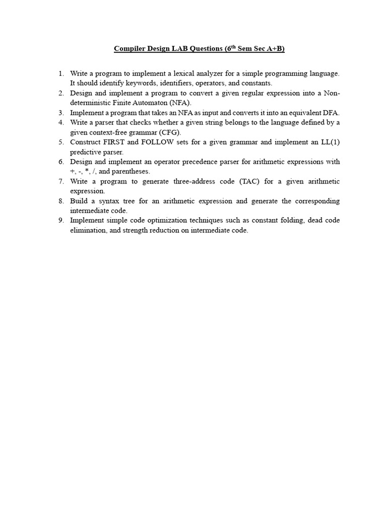 Compiler Design Lab | PDF